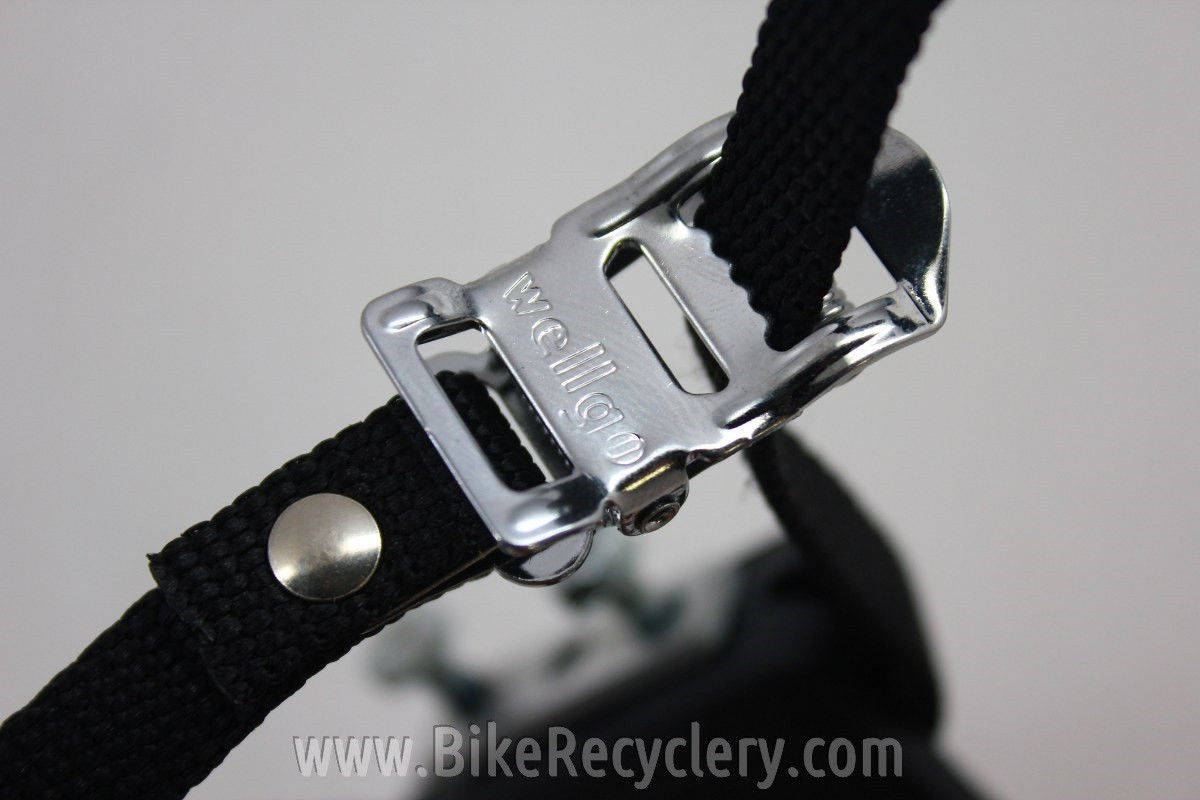 Wellgo Toe Clips & Straps: Black NEW - Bike Recyclery
