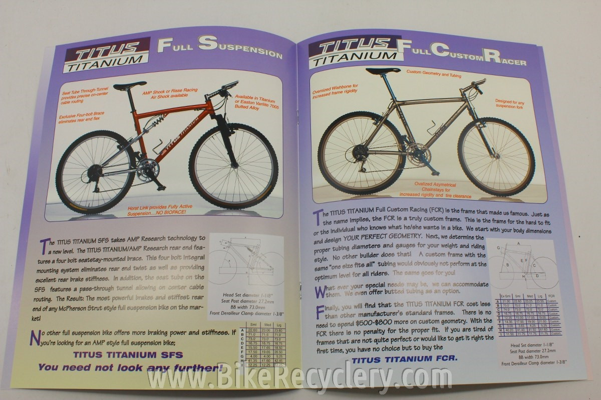 1995 Titus Cycles Catalog: Cyborg, SFS, FCR, T4 - Bike Recyclery