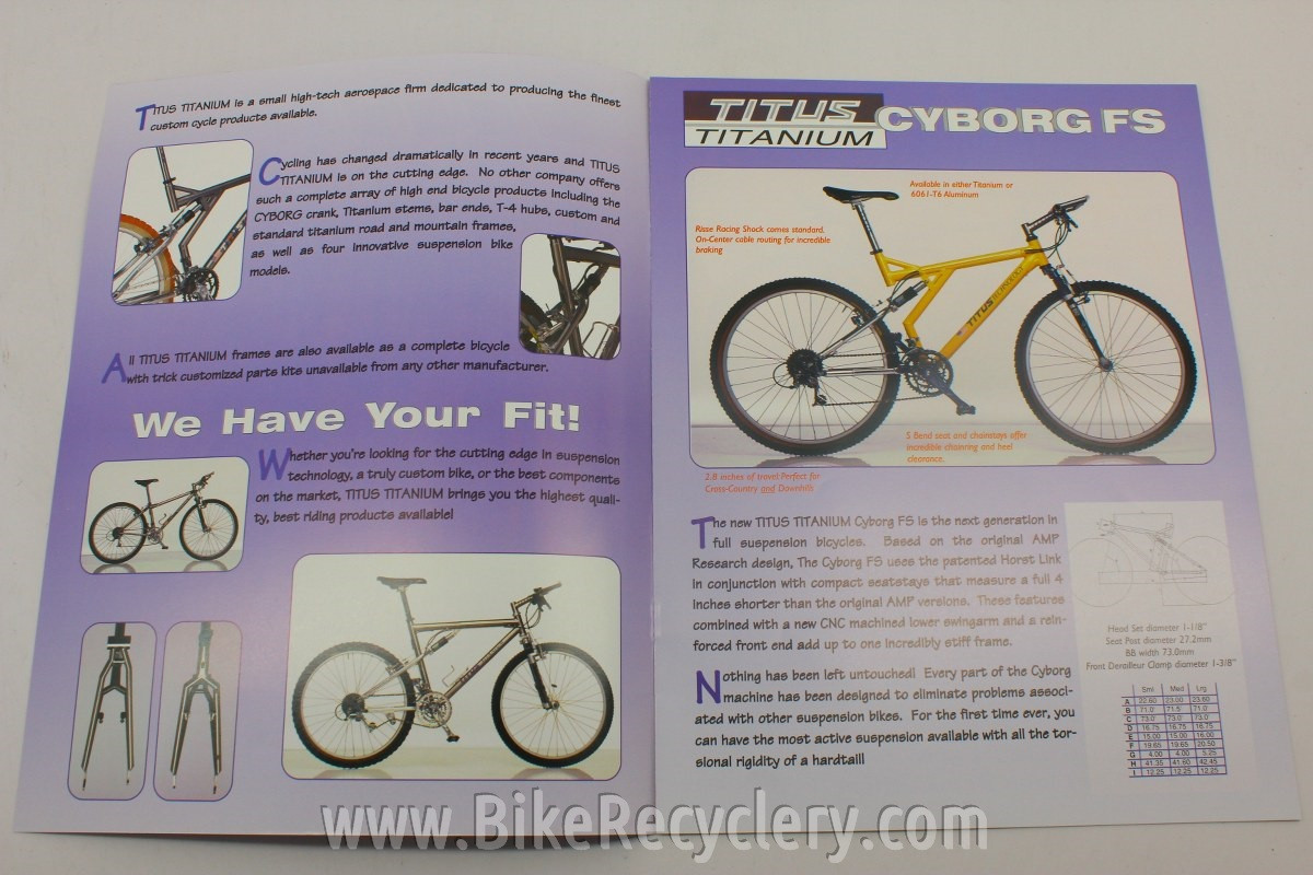 1995 Titus Cycles Catalog: Cyborg, SFS, FCR, T4 - Bike Recyclery