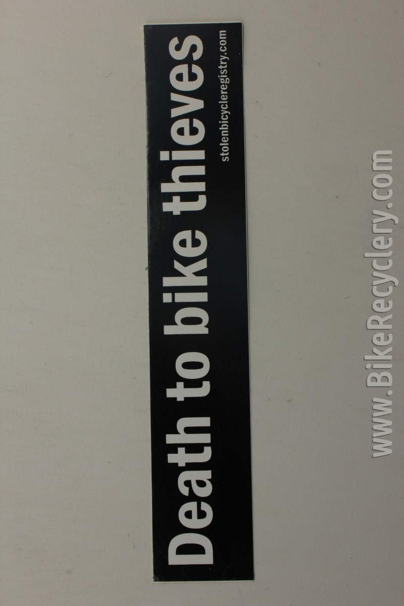 Death To Bike Thieves Sticker: 8.5" x 1.5" FREE SHIPPING - Bike Recyclery