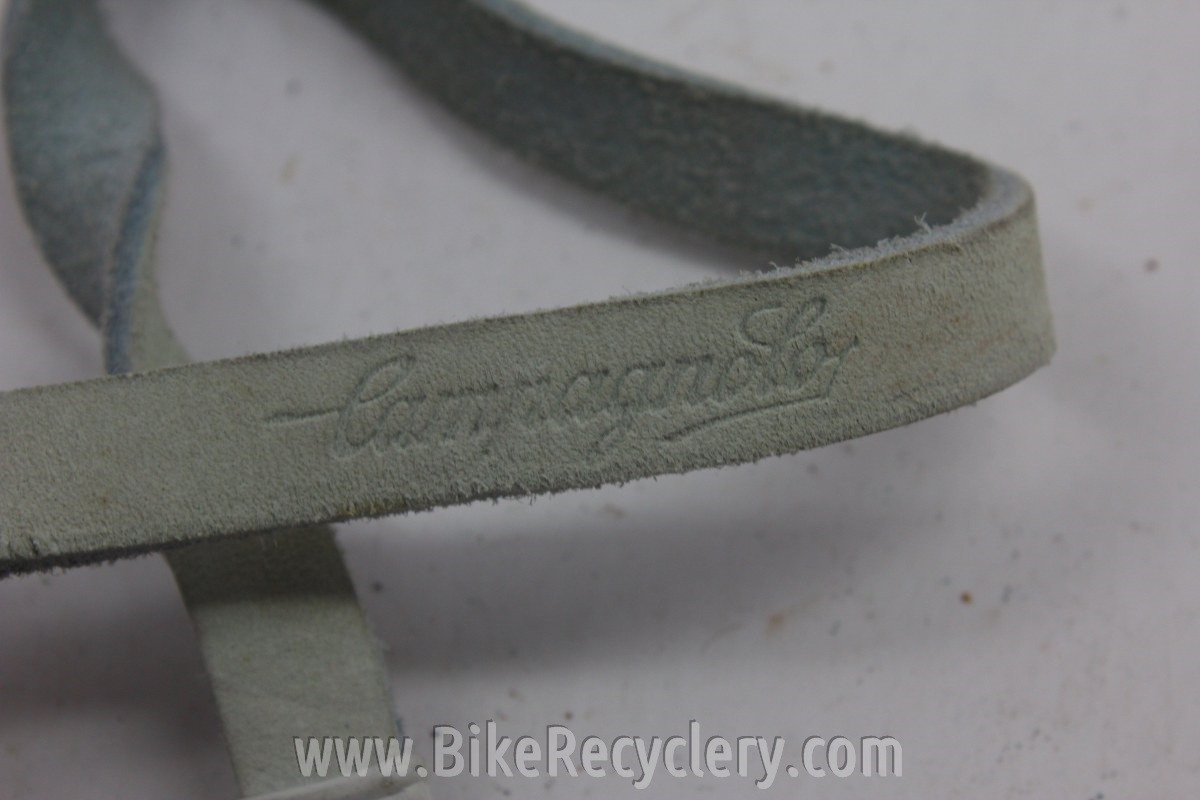Campagnolo Toe Straps & Buttons: Grey Leather - Bike Recyclery