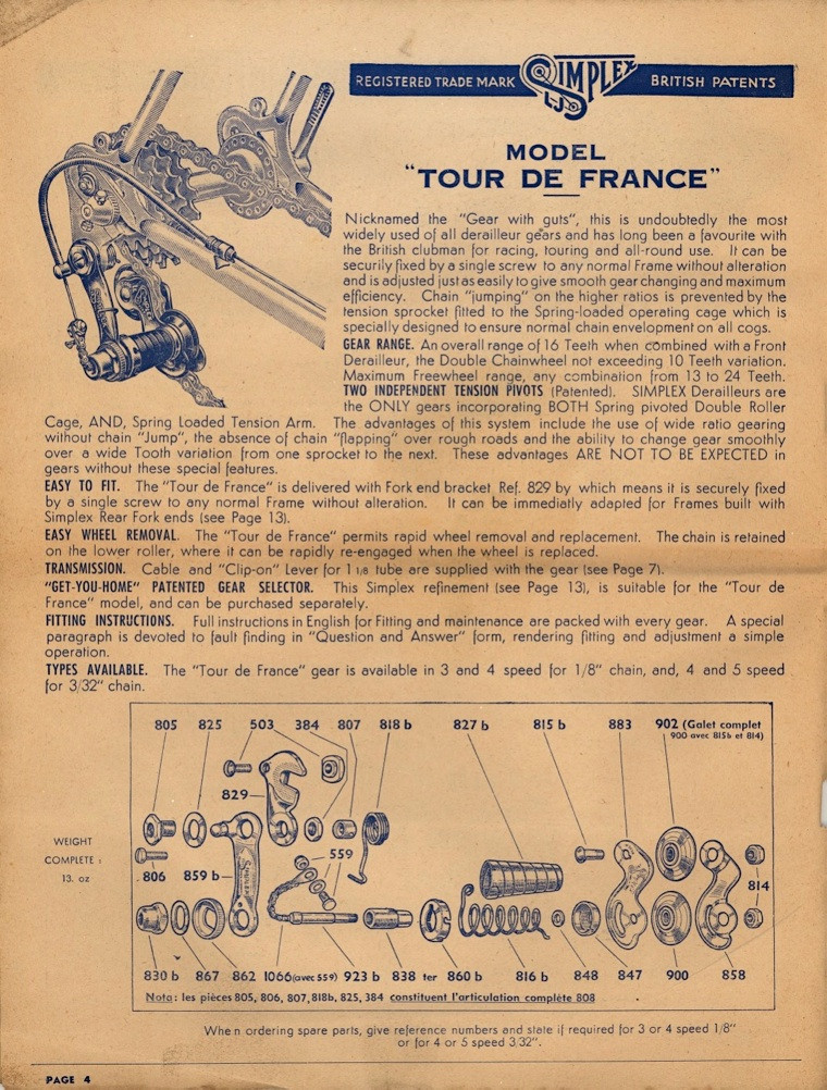 Antique Simplex Tour De France Juy Rear Derailleur: Plunger/ Push Rod ...