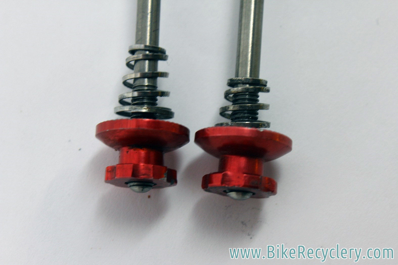 Red Anodized CNC Titanium QR Skewers: 47g - 135mm - Bike Recyclery