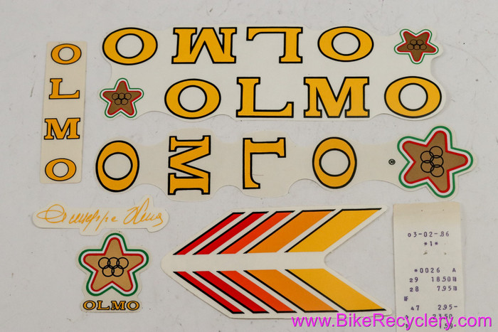 NOS OLMO Decal Set: Original 1980's - 6pc - Yellow / Red - Bike Recyclery