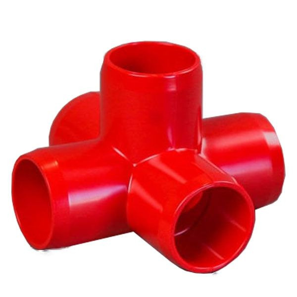 Red 1-1/2" Furniture Fitting 5-way (FF-5W-015-RED) - PVCFittingsDirect.com