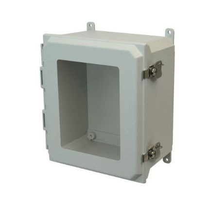 AMU1648TW 16x14x8 NEMA 4X Fiberglass Enclosure w/ Twist Latch Hinged Cover Window Foot Mount ...
