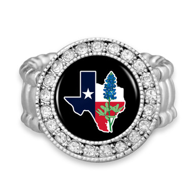 Texas Bluebonnet Stretch Ring- Crystal Round