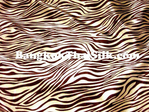 Zebra Gold & Brown Animal Print Satin Fabric 48"W - Bangkok Thai Silk