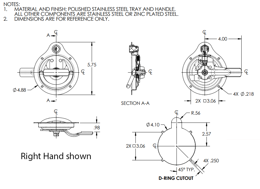 Ss, lock bent d ring rh - D Ring Handle