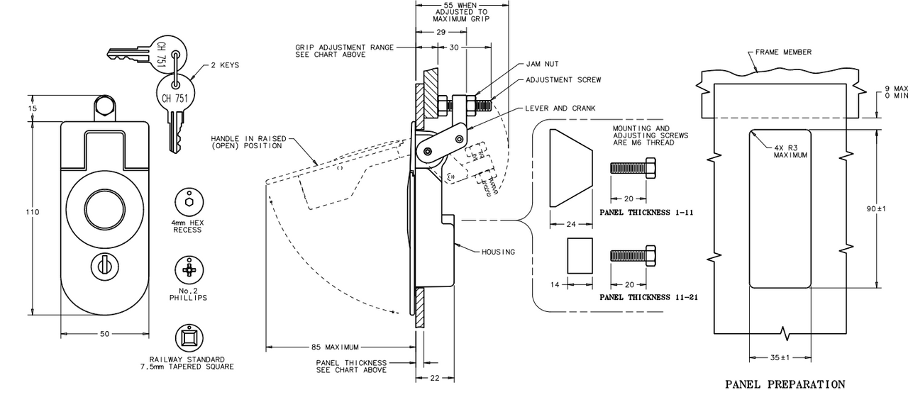 Southco: C5-21-15-3 Compression Latch, Key Locking, 1-11Mm (.04 - .43 ...