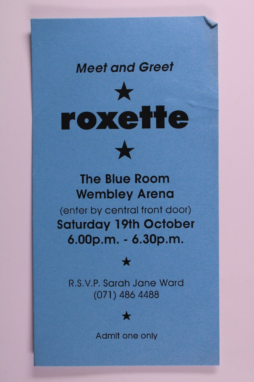 Roxette Ticket Meet And Greet Join The Joyride! World Tour Wembley 1991 ...