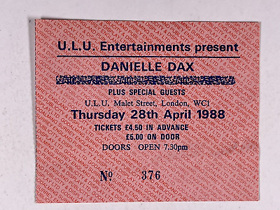 Danielle Dax Ticket Original Vintage Malet Street London April 1988
