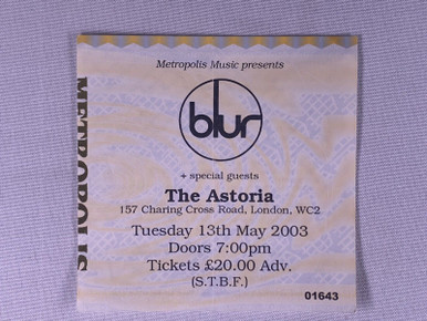 Blur Ticket Original Think Tank Tour Astoria London 2003 ...
