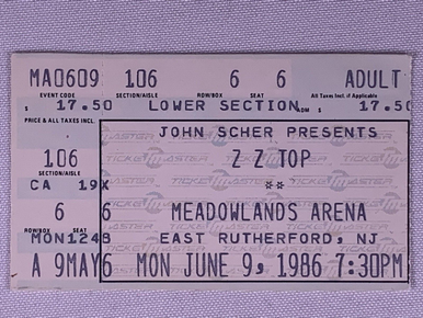 ZZ Top Ticket Original Afterburner Tour Meadowlands Arena Rutherford ...