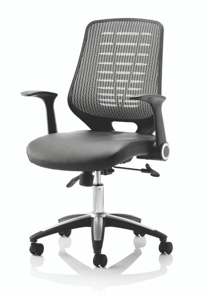 Relay Mesh Task Operator Office Chair with Bonded Leather Seat Black/Silver