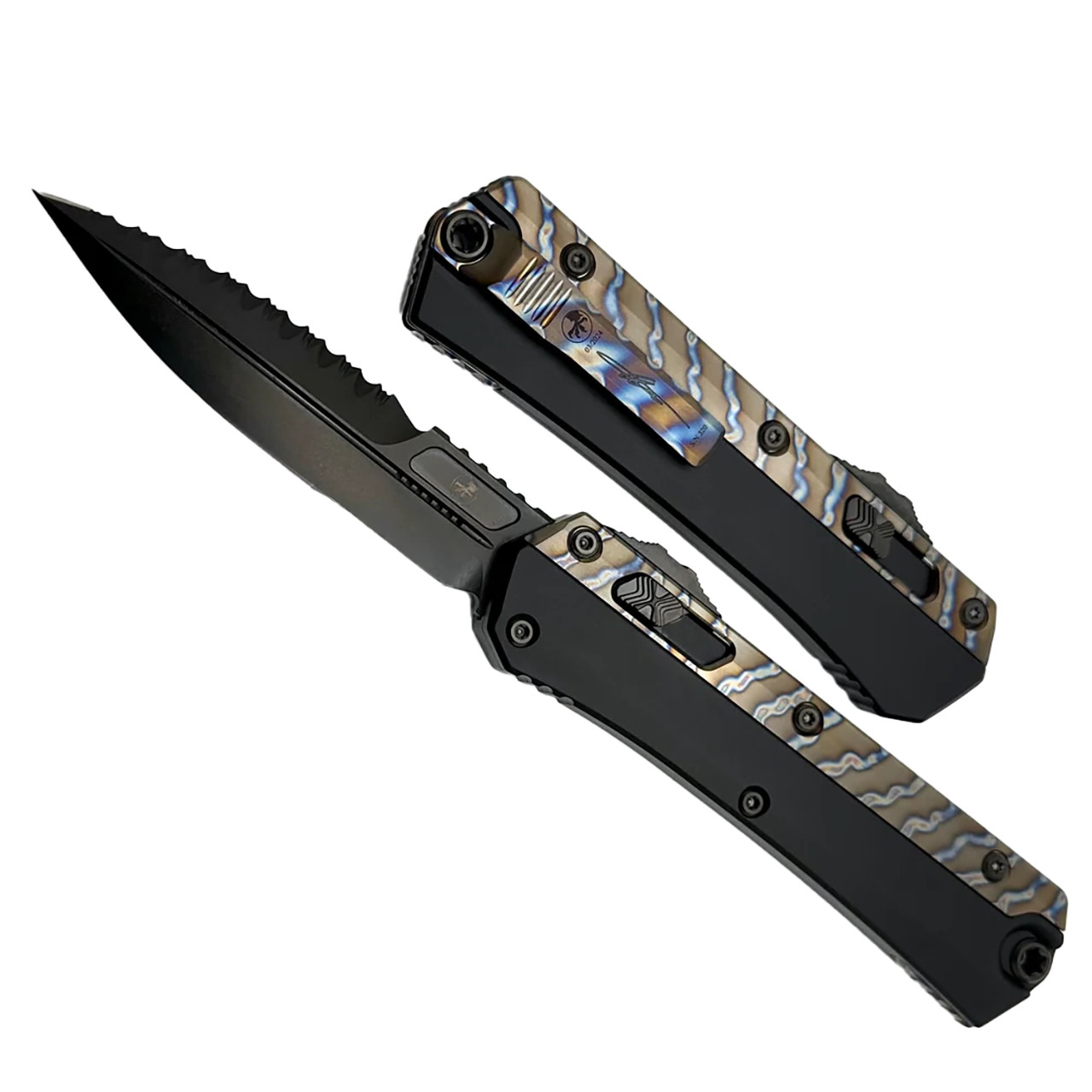 Microtech Glykon Bayonet Flamed Ti Accents DLC Serrated Blade DLC ...
