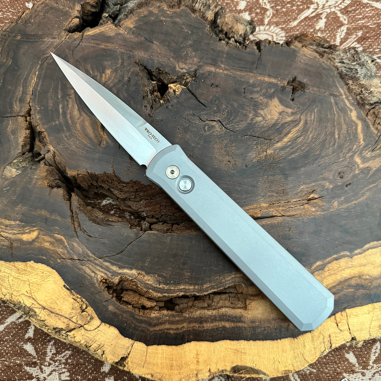 Pro Tech Godfather Solid Grey Handle Satin Blade 921 Satin Grey