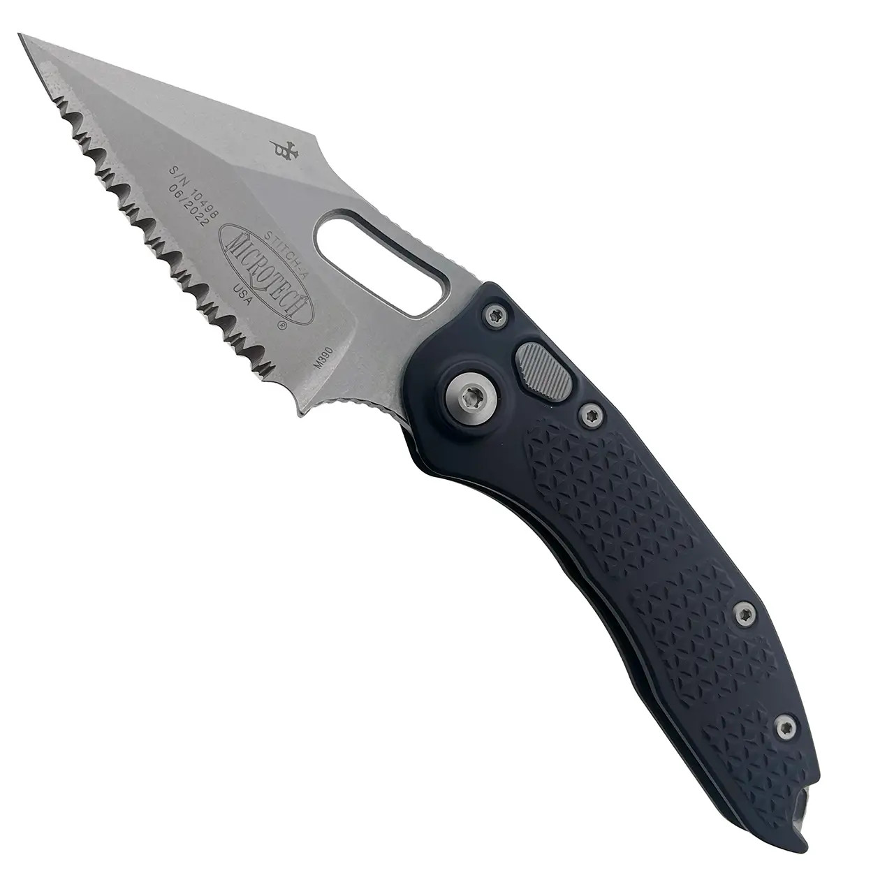 Microtech Borka Stitch Auto S/E Black Handle Stonewash Full Serrated ...
