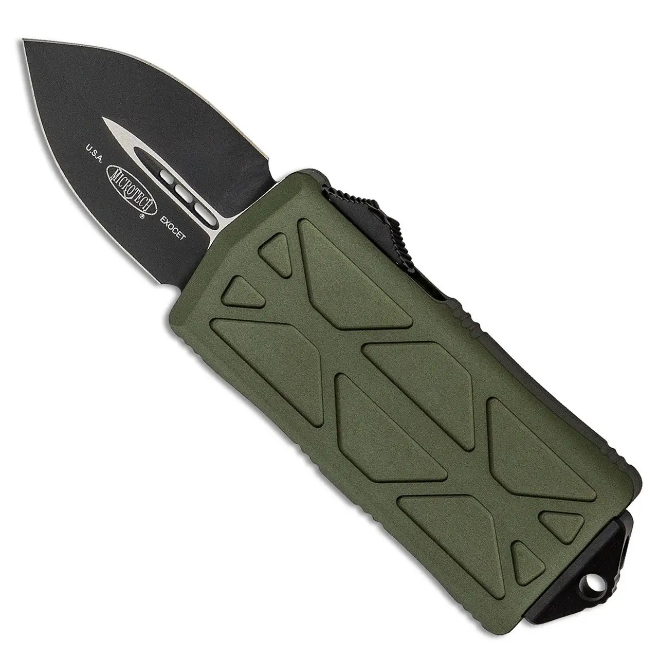 Microtech Exocet D/E OD Green Handle Black Standard Blade Cali Legal ...