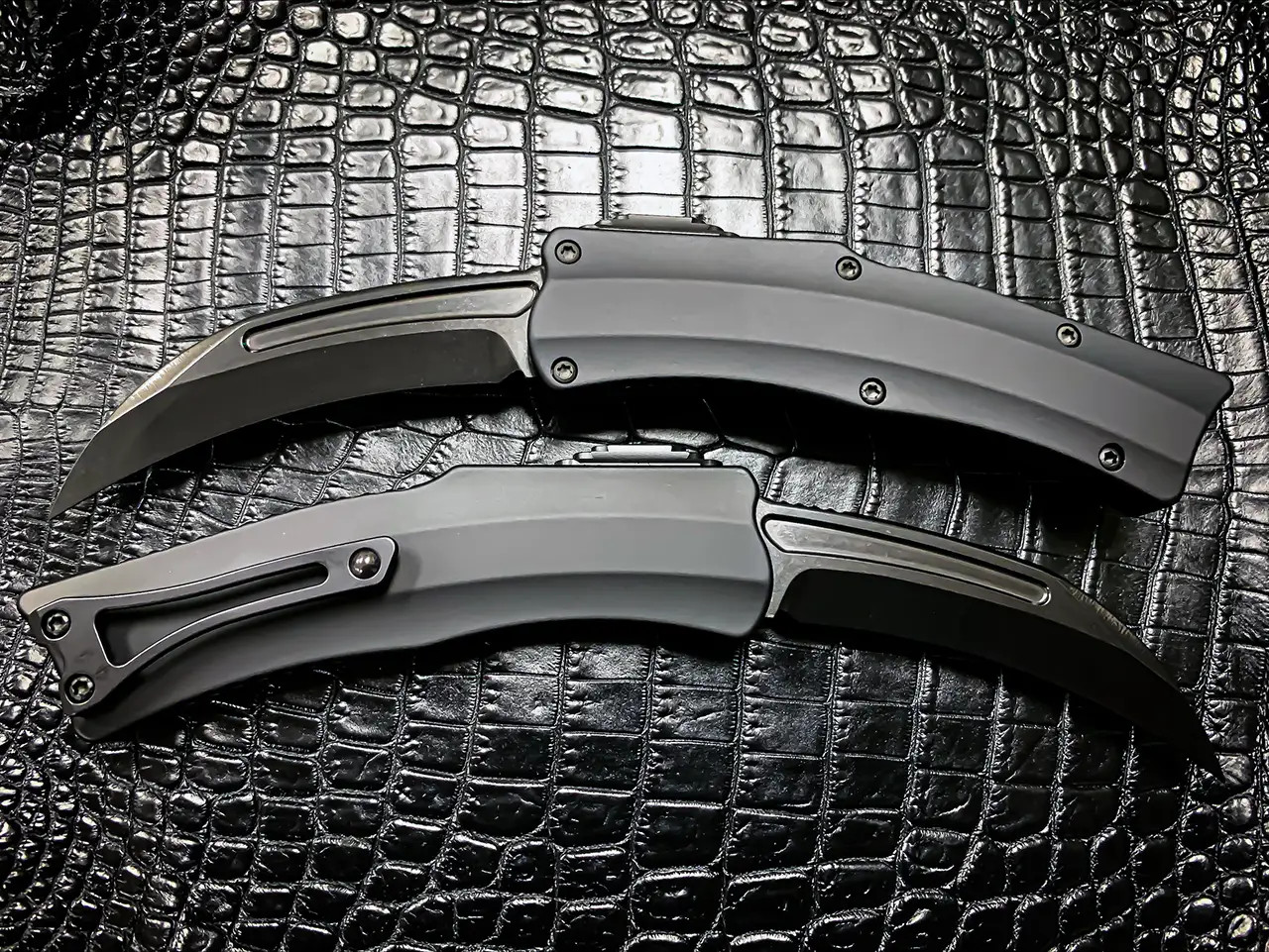 Heretic Knives ROC Curved OTF Tactical Black Handle Hand Ground DLC ...