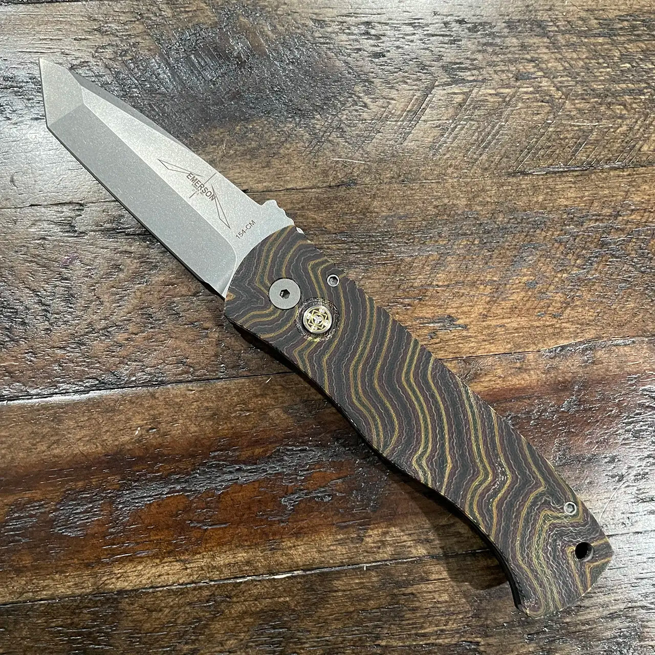 Pro Tech Emerson Cqc7 Auto Tanto Wavy Gravy Unique Micarta Top
