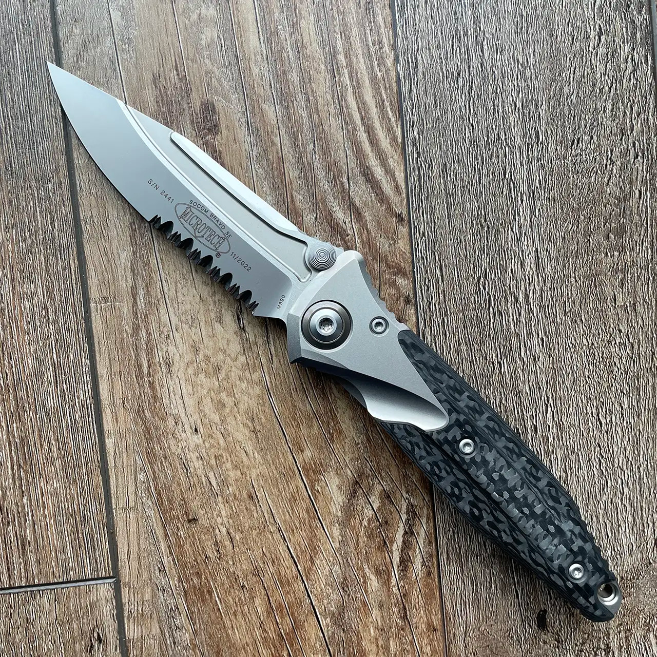 Microtech Socom Bravo S/E Titanium Handle w/ Carbon Fiber Scales Bead ...