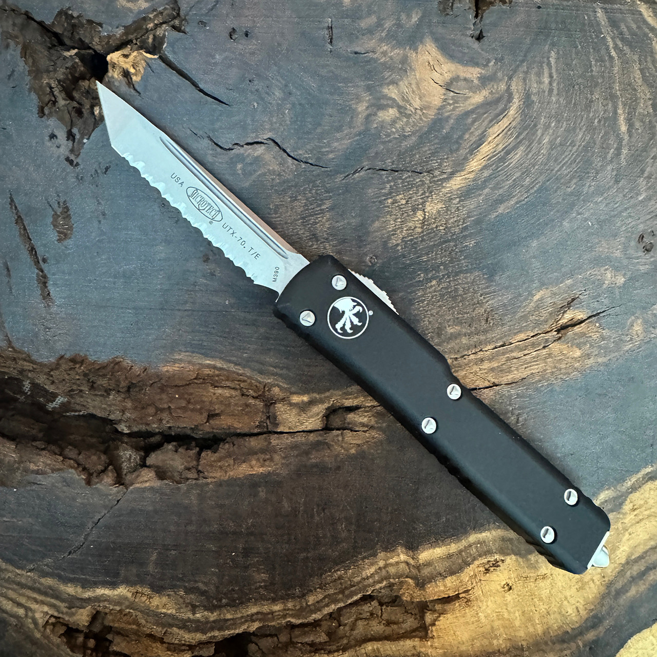 Microtech Utx 70 Te Black Satin Full Serrated 149 6 American Edge Knives