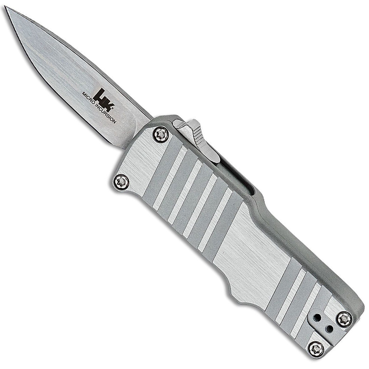 HK Micro Incursion OTF Auto Tumbled Brushed Clear Aluminum Handles ...