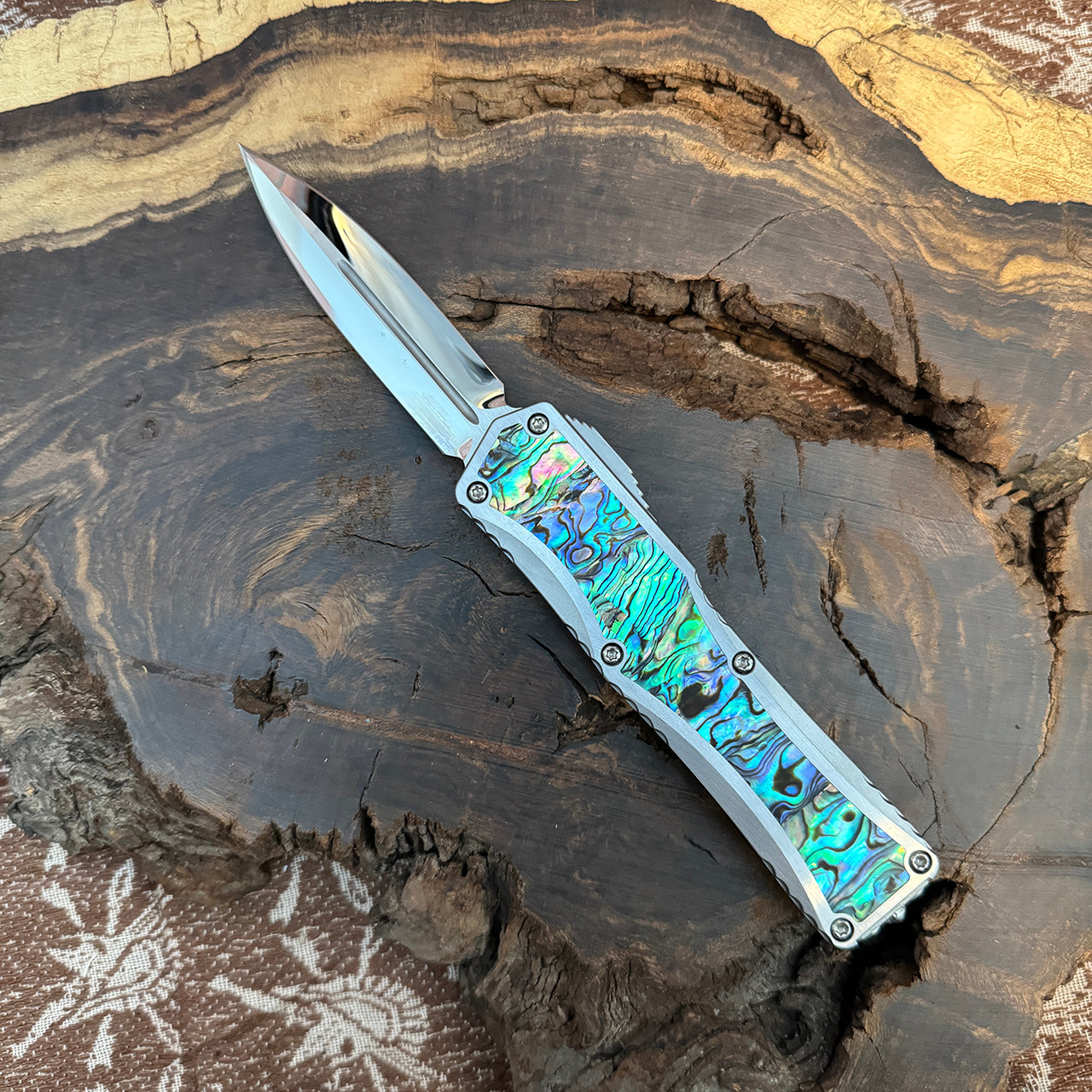 Heretic Knives Custom Colossus D/E Stainless Steel Handle w/ Abalone ...
