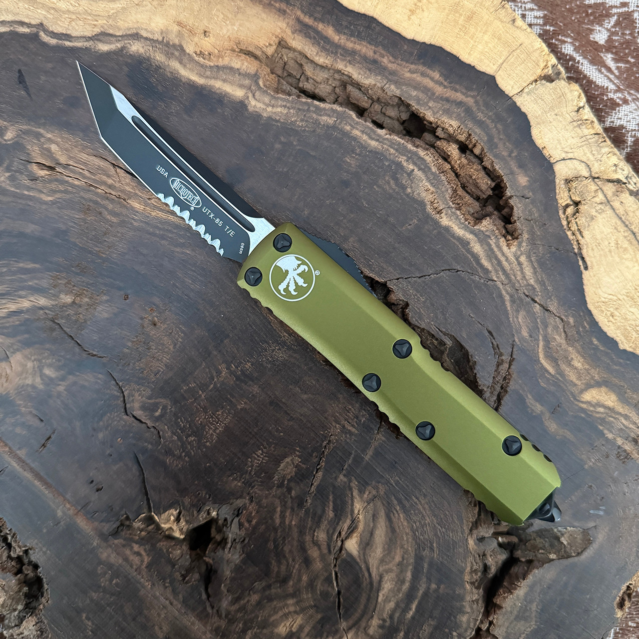 Microtech Utx 85 Te Od Green Handle Black Serrated Blade 233 2od