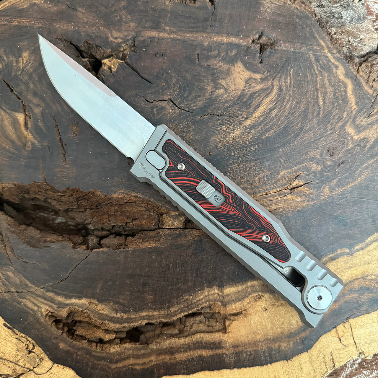 Reate EXO M S/E Gravity Knife Titanium Handle w/ Red Black G10 Damascus ...