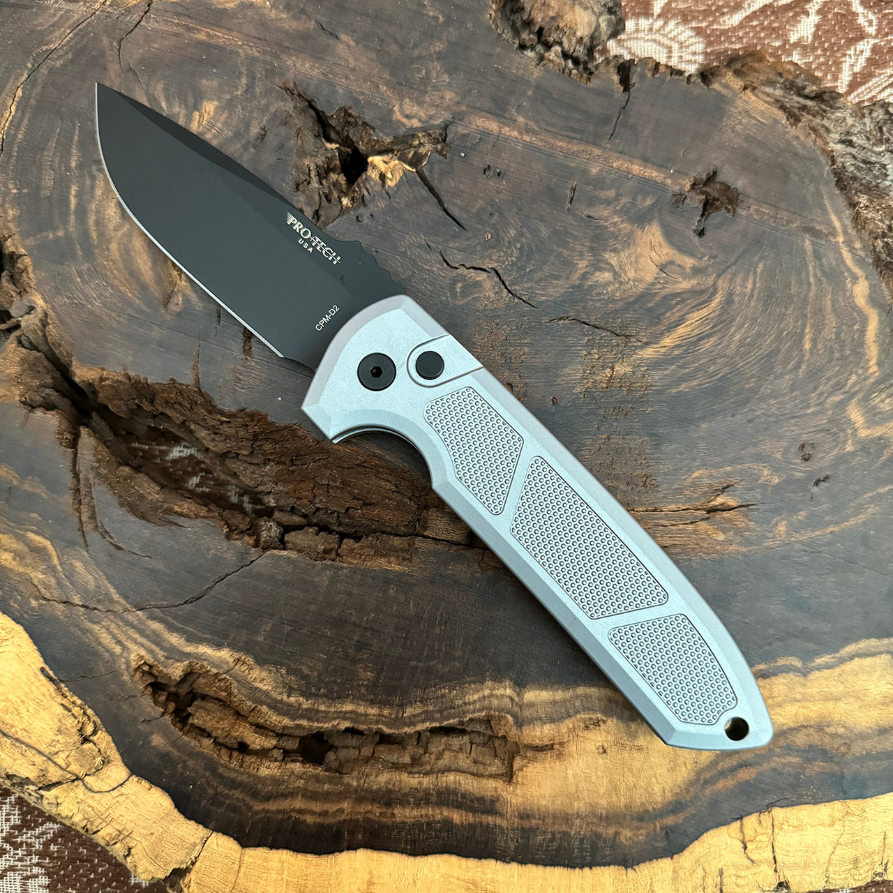 Pro-Tech Les George Rockeye Auto Textured Grey Handle DLC Black S35-VN ...