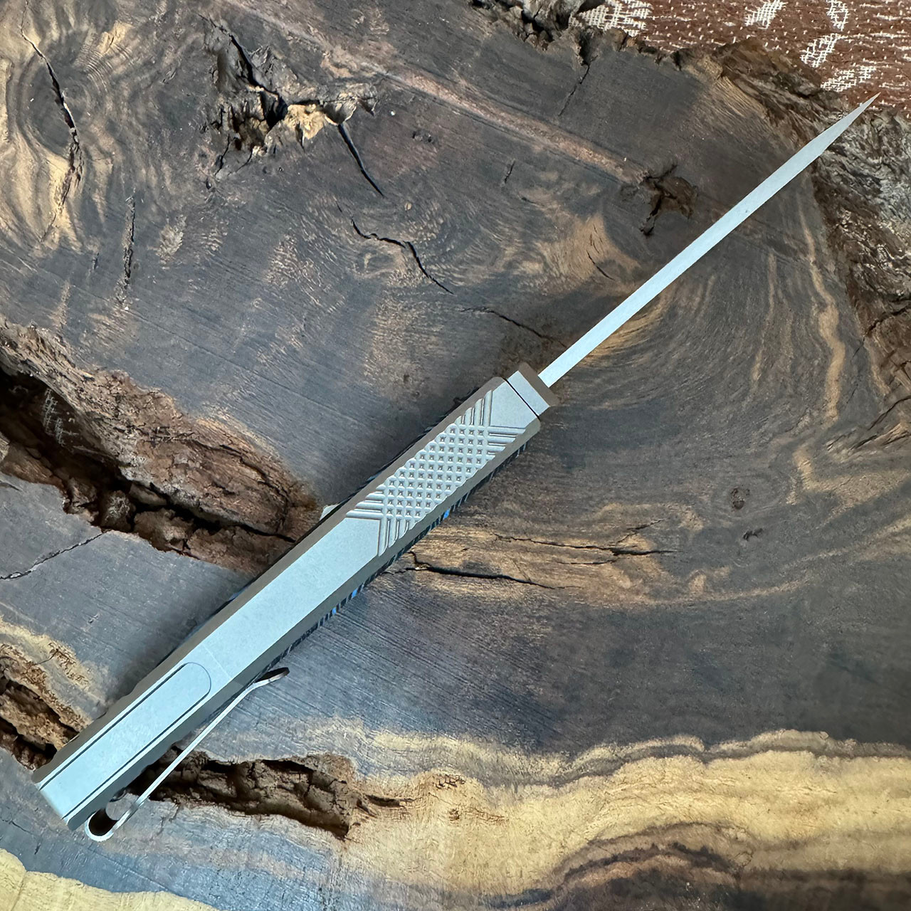 Reate EXO M T/E Gravity Knife Titanium Handle w/ Blue Black G10 ...