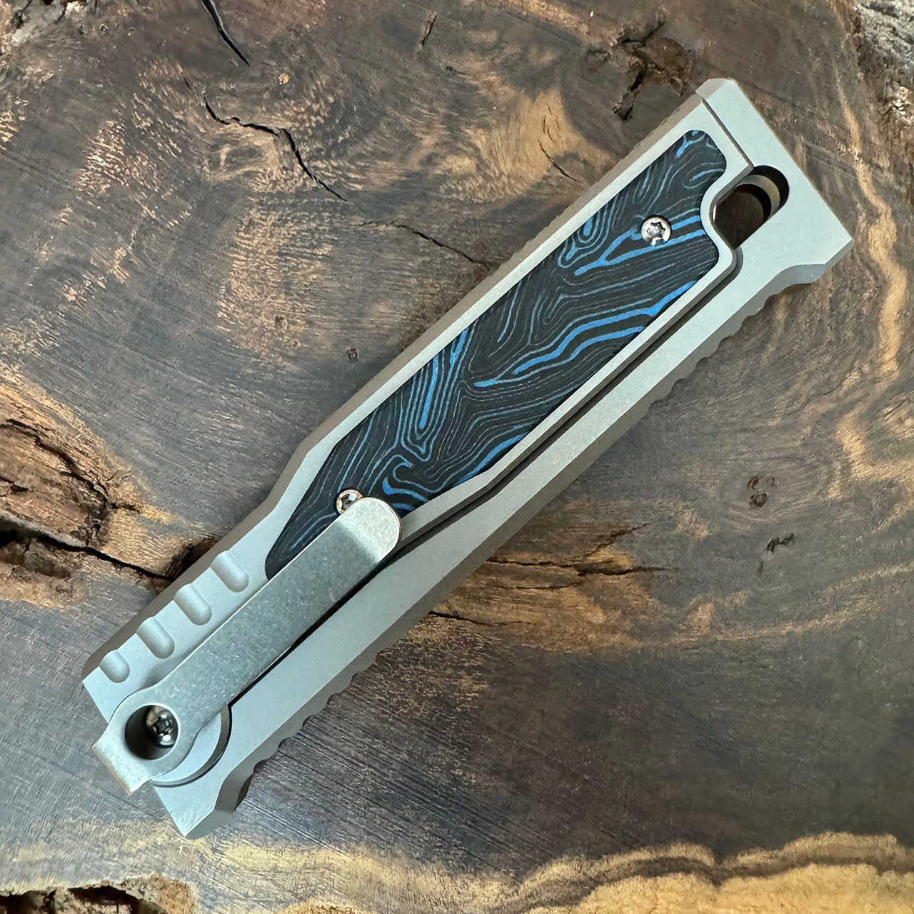 Reate EXO M T/E Gravity Knife Titanium Handle w/ Blue Black G10 ...