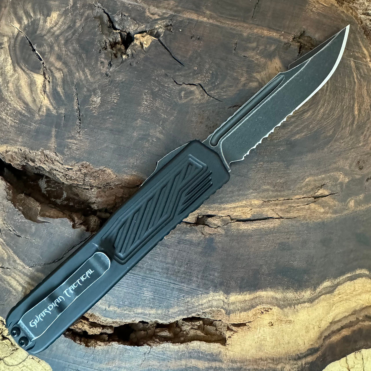 Guardian Tactical Scout S/E Black Handle Dark Stonewash Part Serrated ...