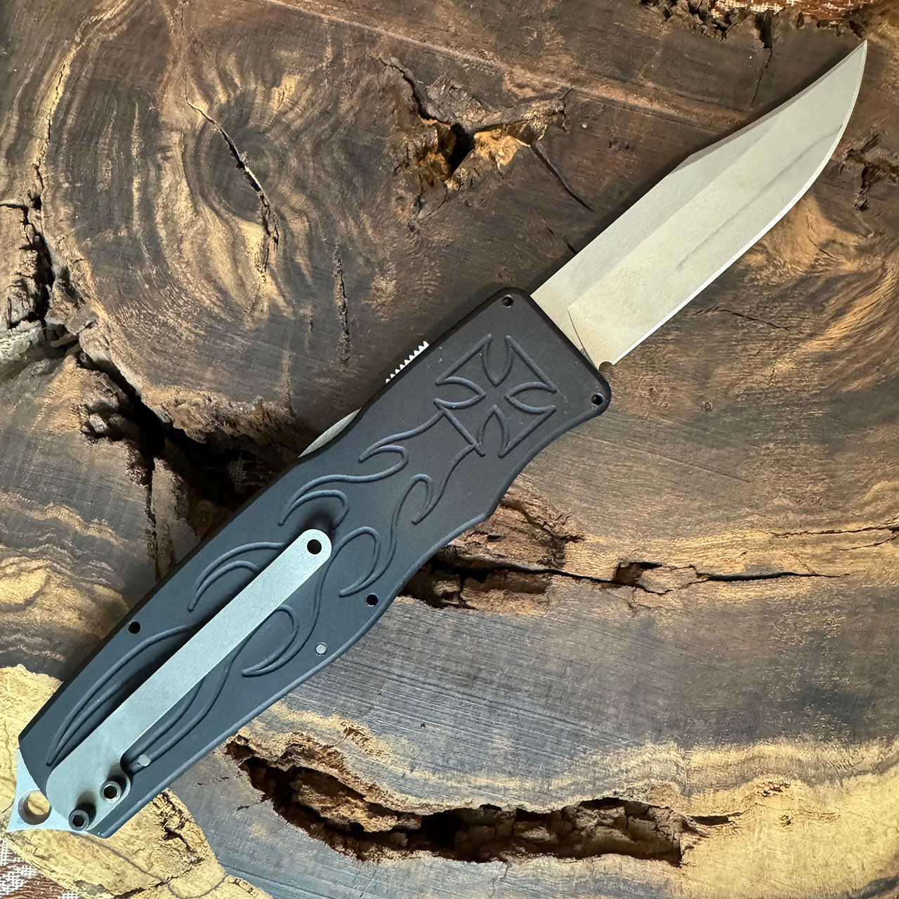 Dalton STC Safe To Carry OTF Auto Bowie Black Handle Bead Blast Blade ...