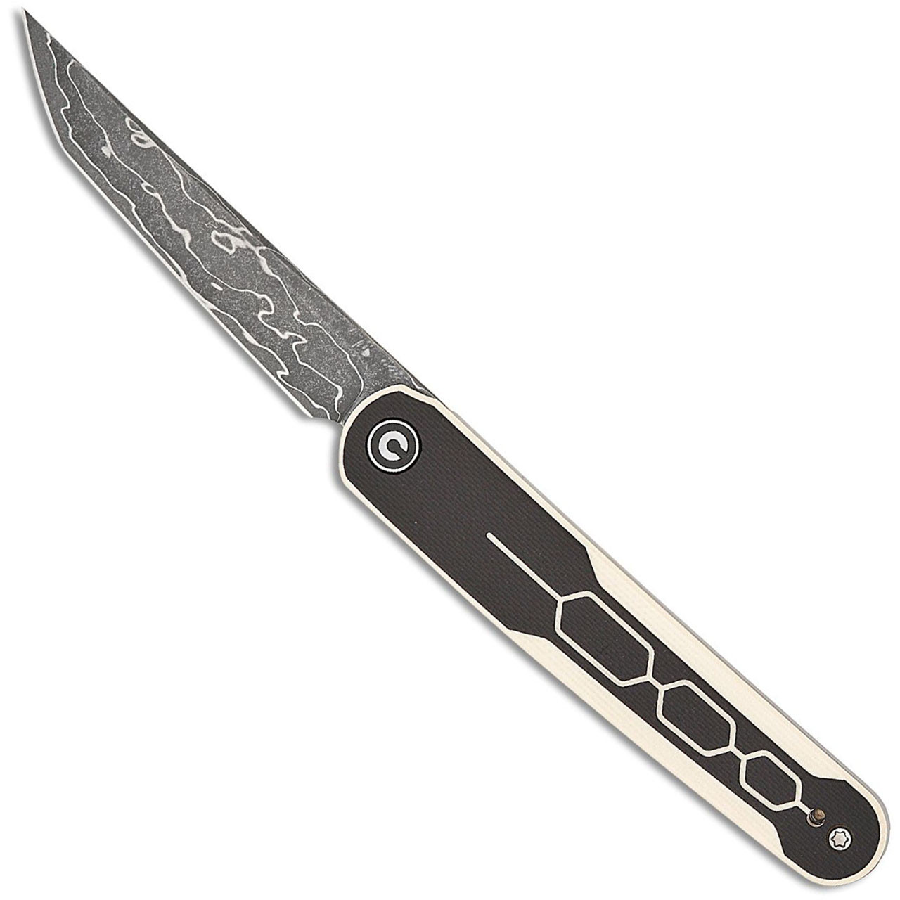 Civivi KwaiQ Liner Lock Milled Ivory/Black G10 Handles Damascus Blade ...