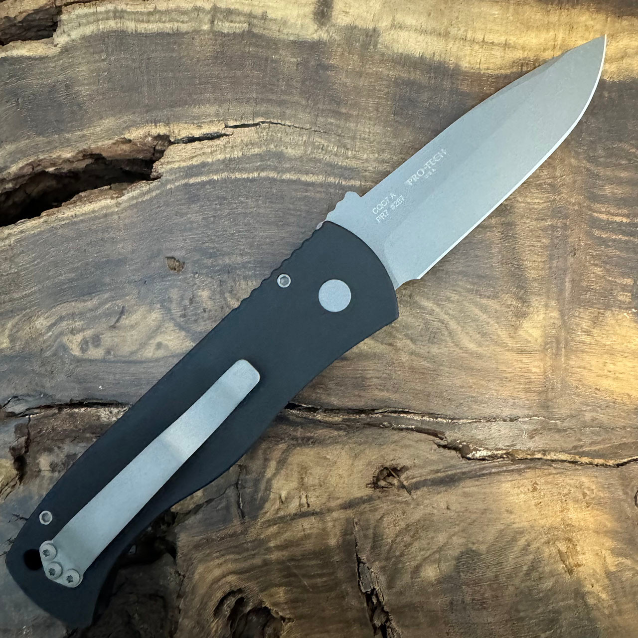 Pro-Tech Emerson CQC7 Auto Tanto Jigged Black Handle Blasted Blade ...
