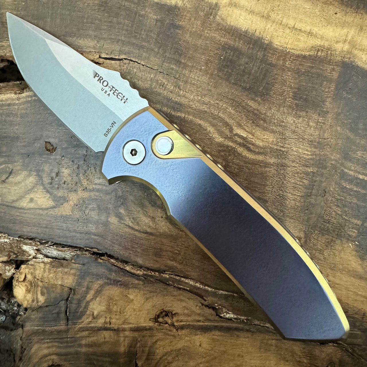 Pro-Tech Les George 2023 SBR Custom 001 Two-Tone Blue w/ Bronze Chamfers Titanium Handles w ...