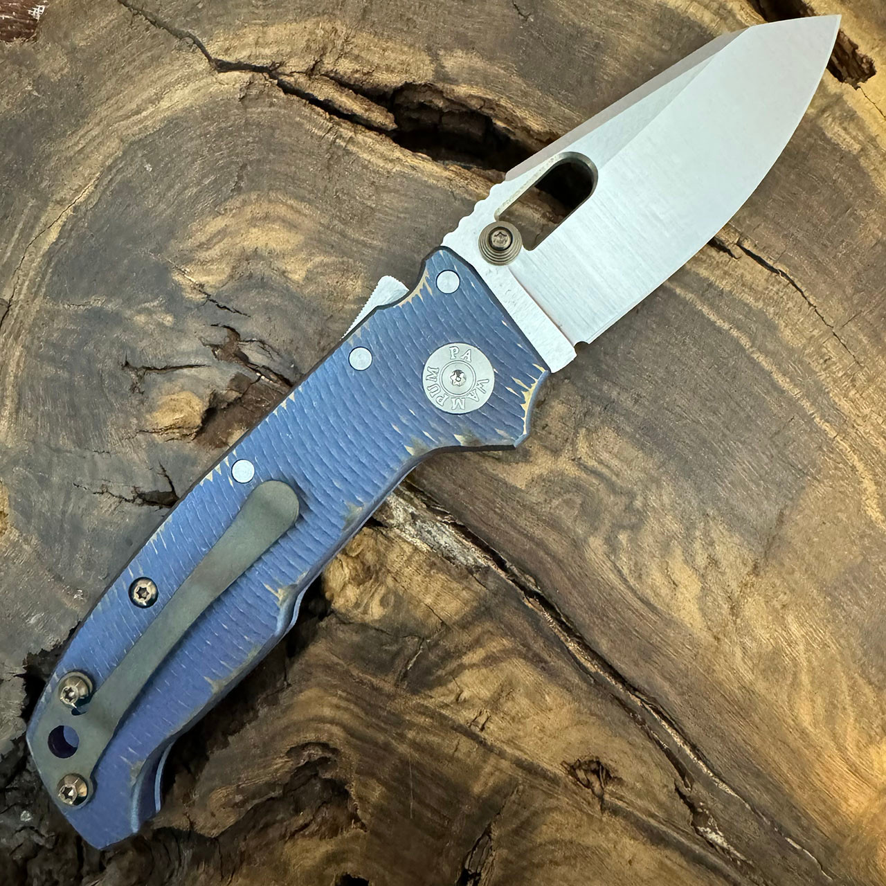 Demko Custom AD-20 Compact Rock Carved Blue Bronze Textured Titanium ...