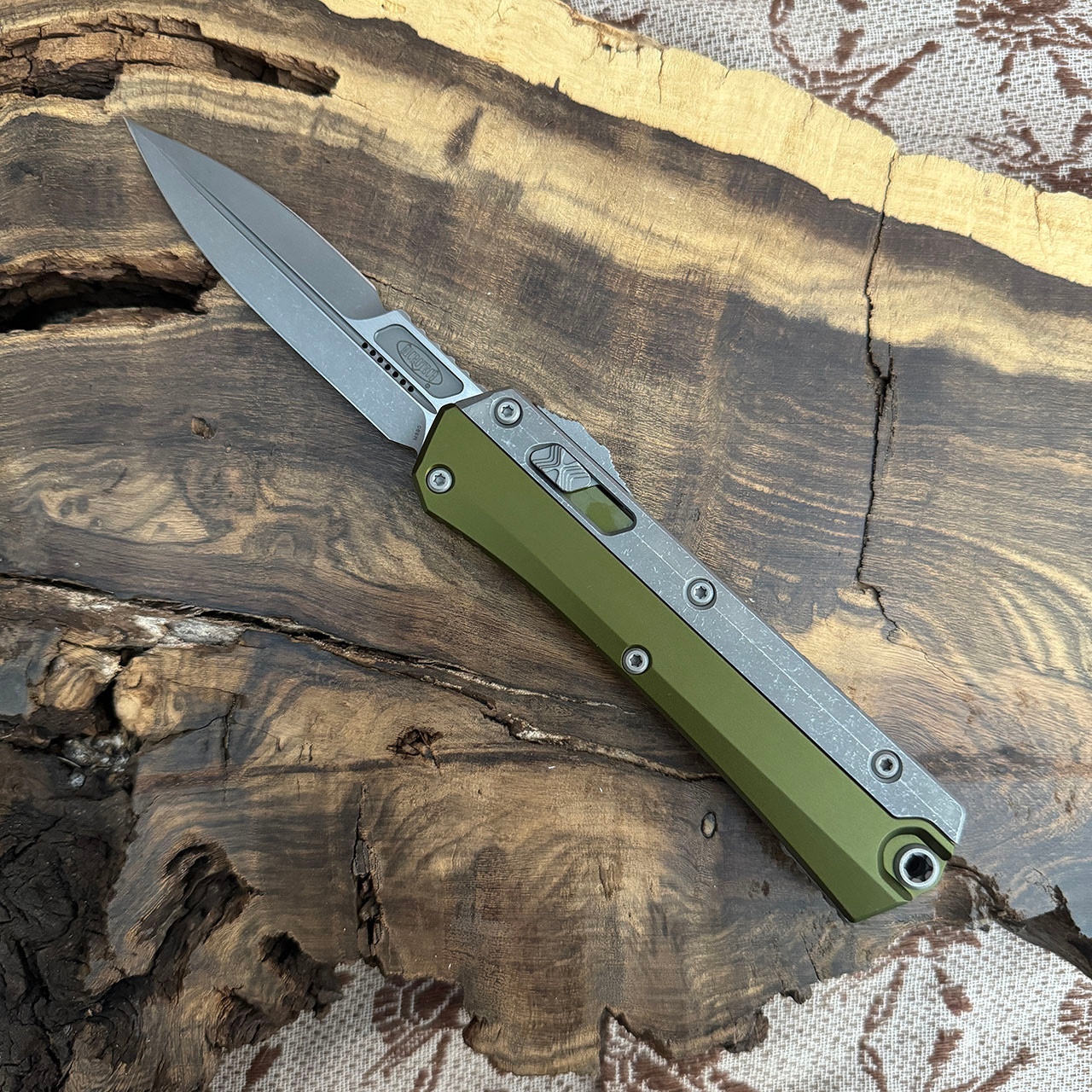 Microtech Glykon Bayonet OD Green Handle w/ Apocalyptic Overlay ...