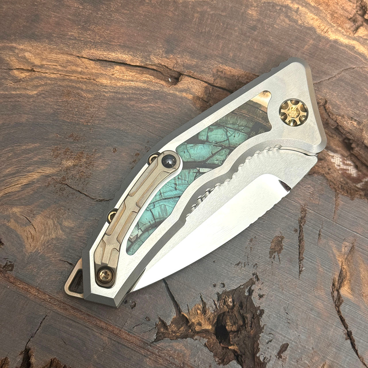Heretic Knives Custom Medusa Auto Tanto Hand Rubbed Titanium w/ Mammoth ...