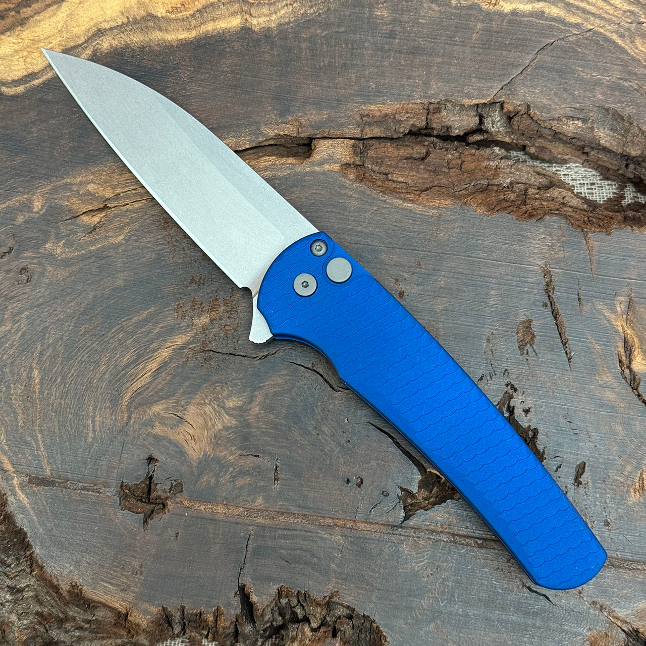 Pro-Tech Malibu Button Lock Flipper Wharncliffe Dragonscale Blue Handle ...