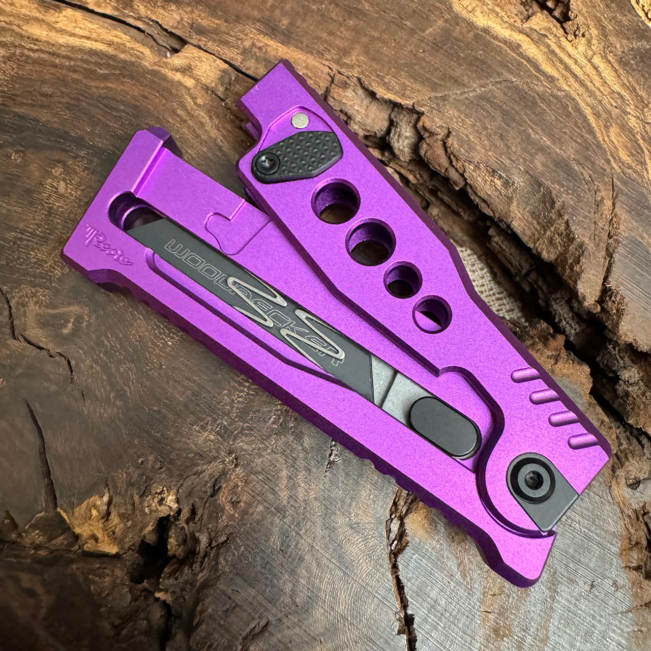 Reate EXO-U Utility Gravity Knife Purple Aluminum Speed Hole Handles ...