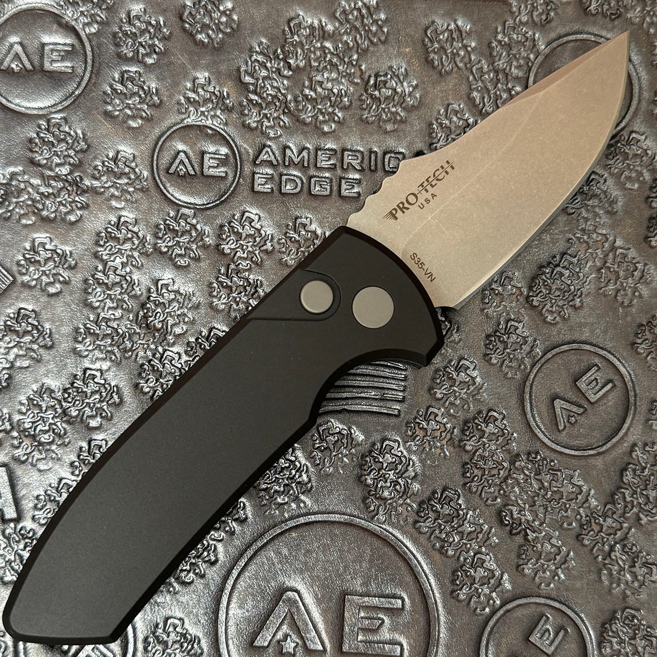 Pro Tech Les George Sbr Left Handed Solid Black Handle Stonewash Blade