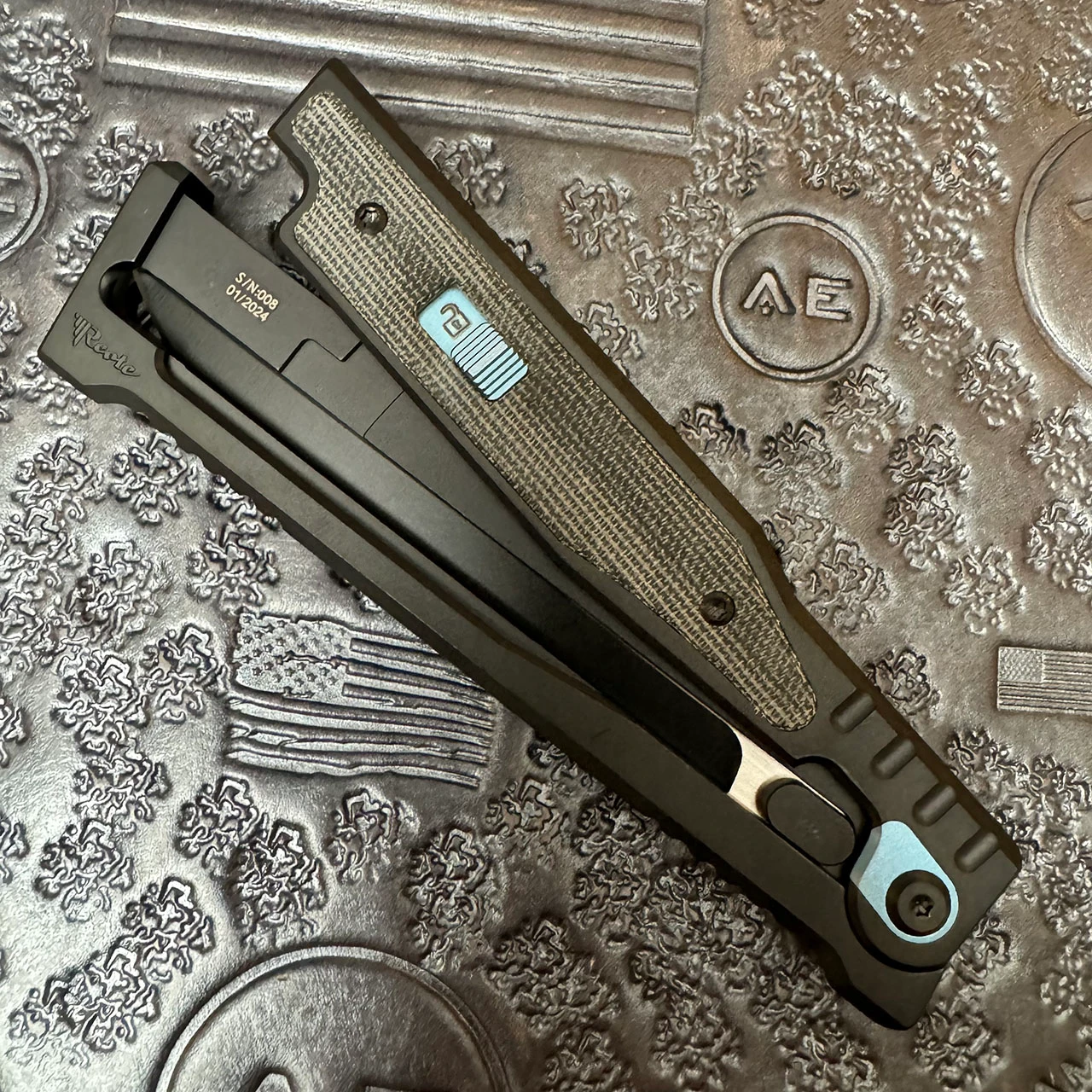 Reate EXO V2 T/E Gravity Knife Titanium PVD Handle w/ Black Micarta ...