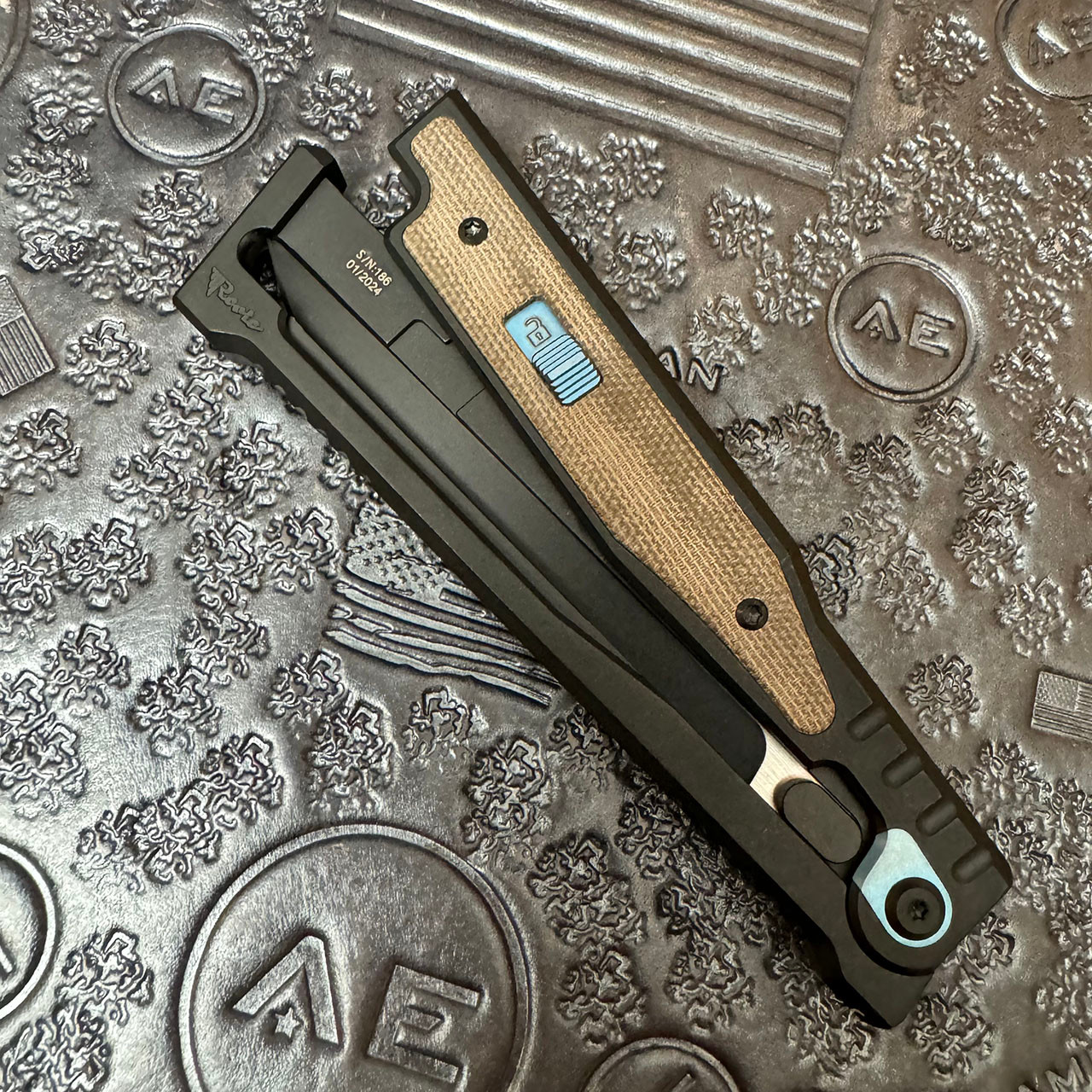 Reate EXO V2 D/E Gravity Knife Titanium PVD Handle w/ Green Micarta ...