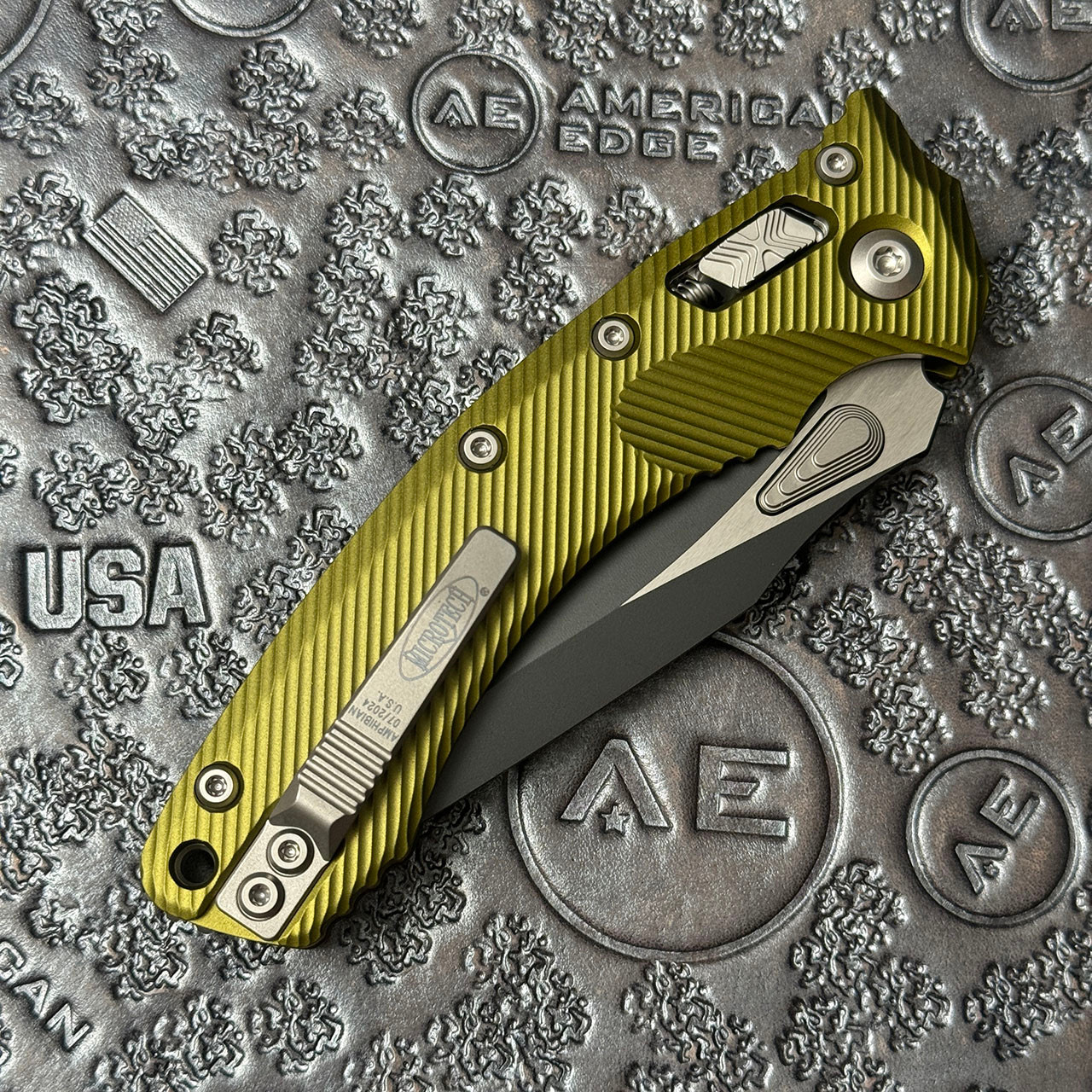 Microtech Amphibian RAM-LOK S/E Fluted OD Green Aluminum Black Standard ...