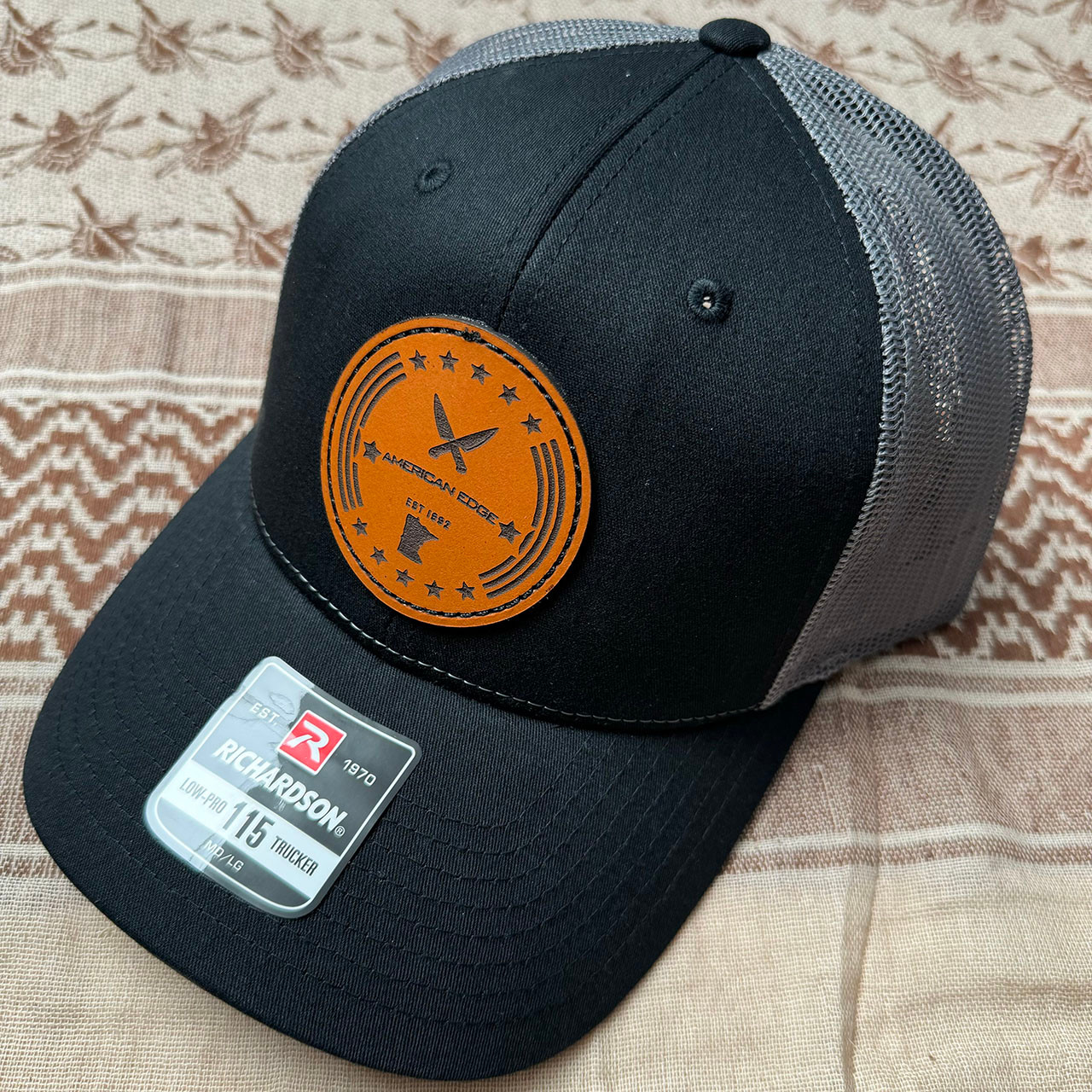 American Edge Heather Gray/Black Leather Patch Hat | American Edge Knives