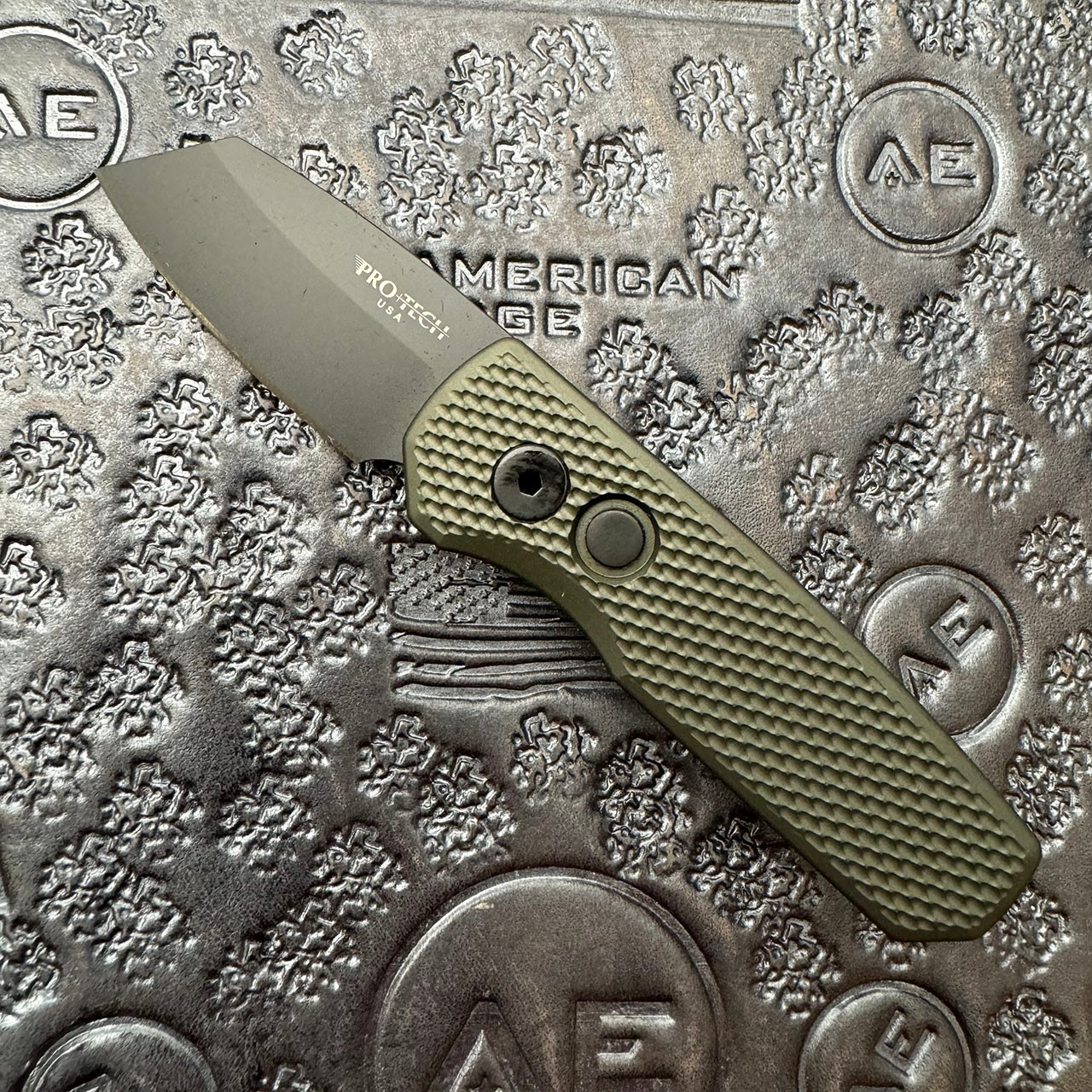 Pro Tech Runt 5 Reverse Tanto Textured Green Handle Dlc Black Magnacut